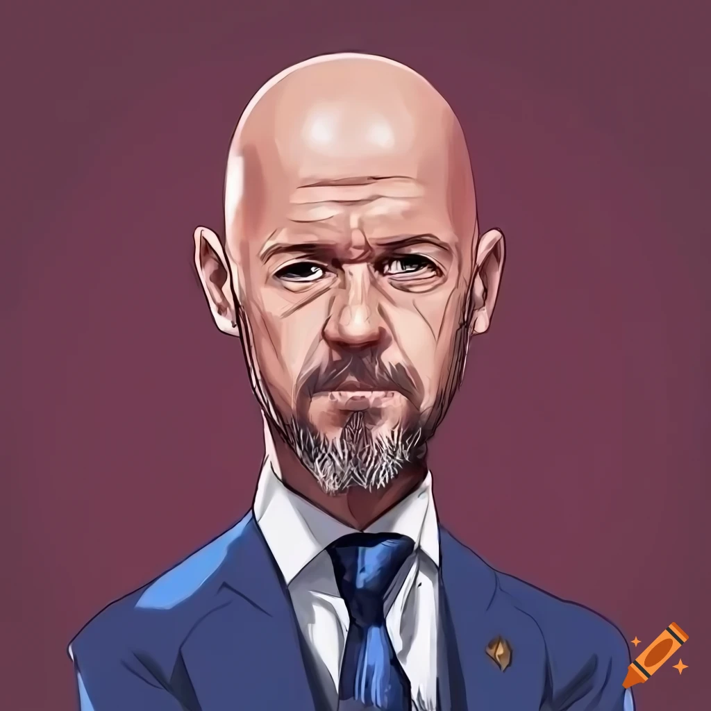 Digital anime style portrait of erik ten hag political personality