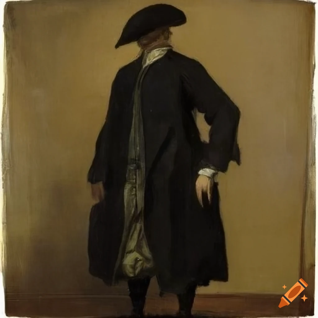 Frank duveneck dark paintings man 1700s clothing standing