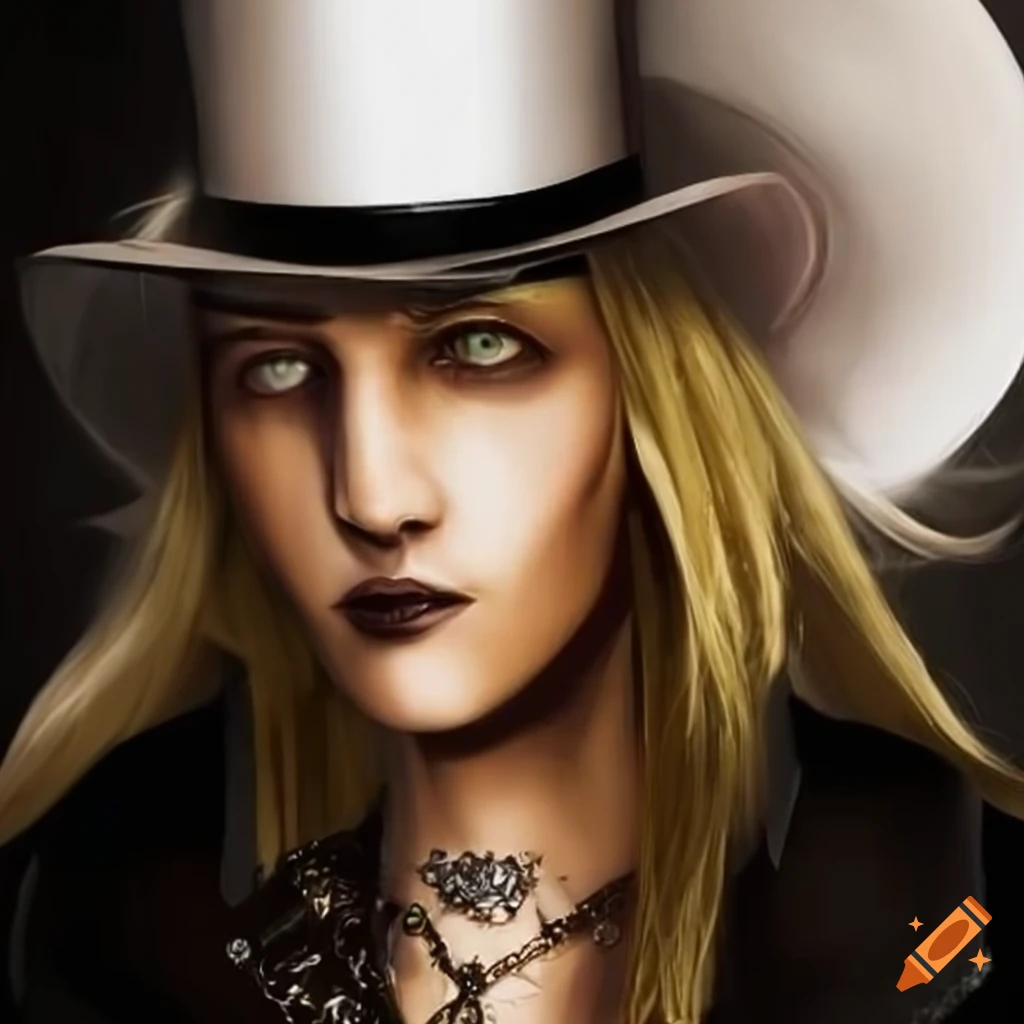 Judas the traitor with goth style blond hair and white hat