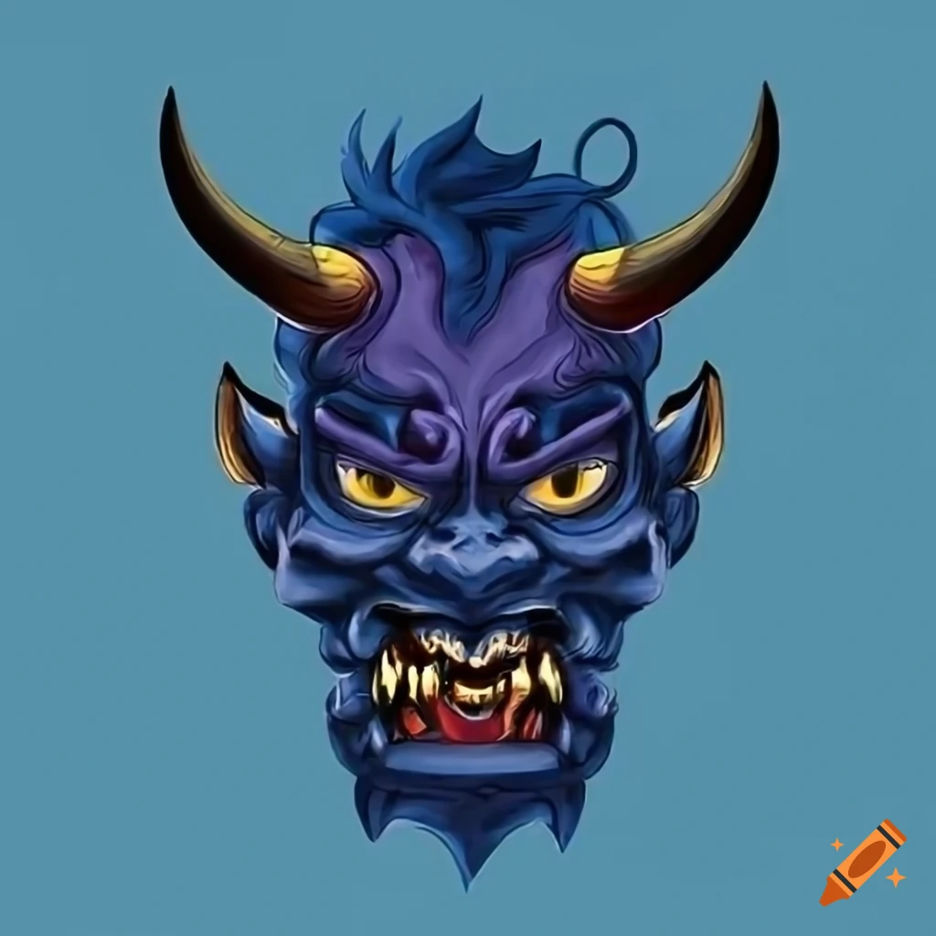 Blue oni demon character logo