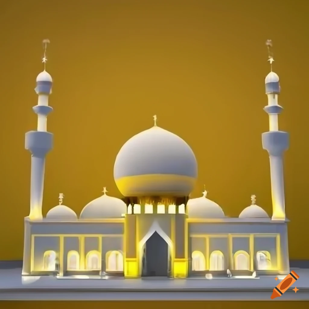 Yellow 3d mosque with yellow background for new year social media post ...