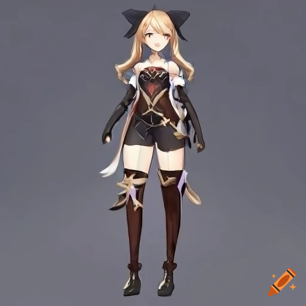 Short genshin female full body model, shoulder length brown hair, green ...