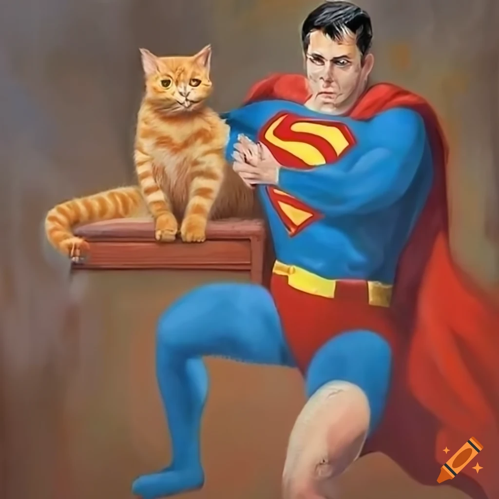 The adventures of the orange cat and superman on Craiyon