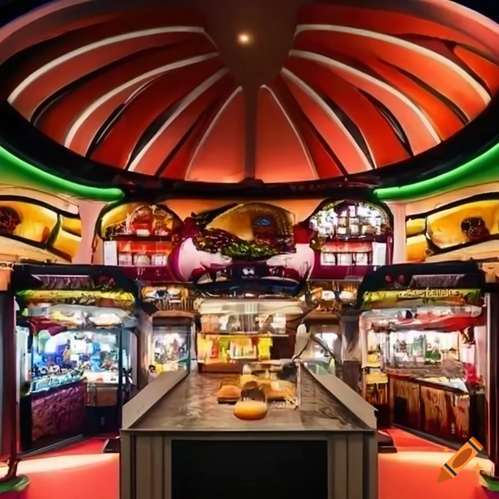 Burgerland restaurant, iconic hamburger-shaped building interior with ...