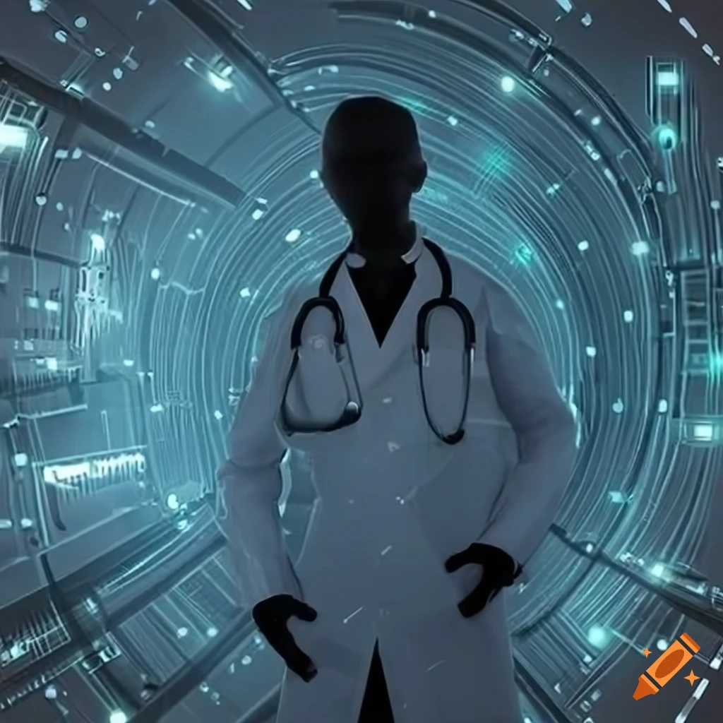Doctor's silhouette against a futuristic ai-inspired background on Craiyon