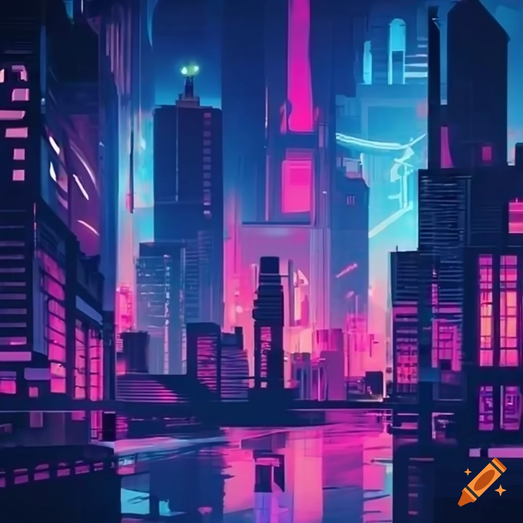 Clean key visual, neon cityscape