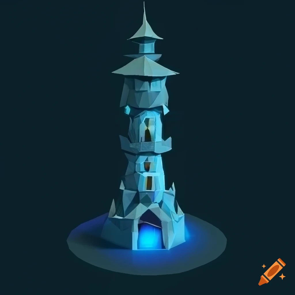 Low poly mage's tower with gray shadous