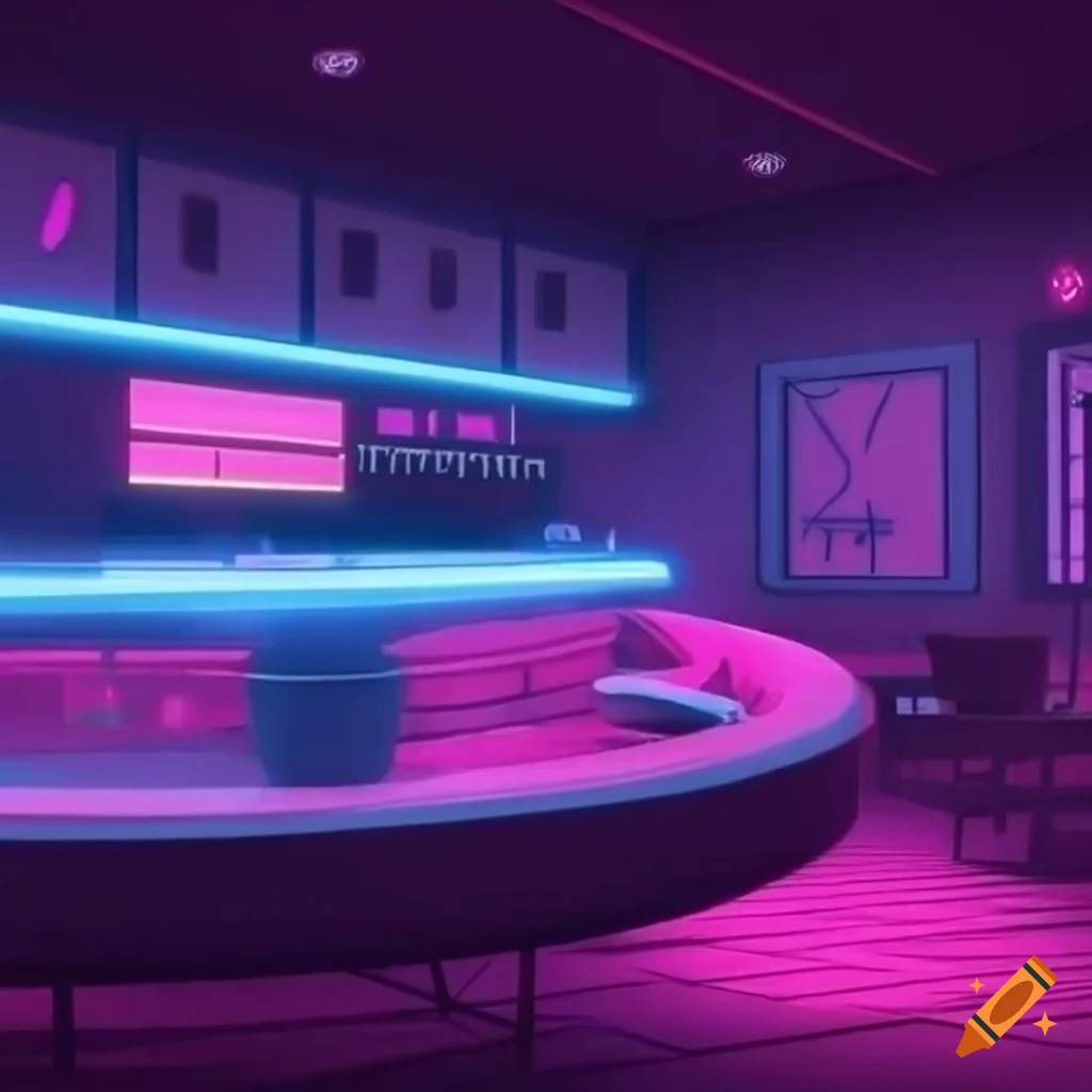 Vaporwave and Synthwave-themed Fast Food Restaurant, key anime visual ...