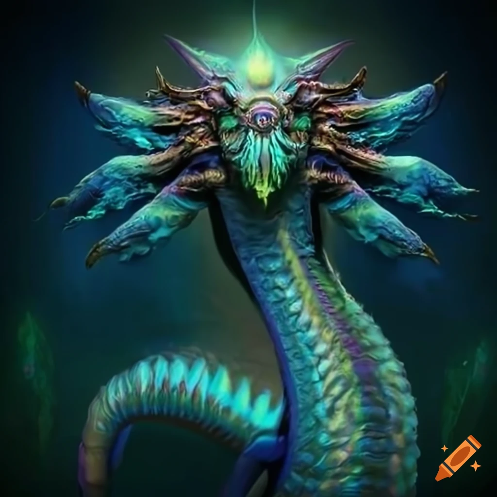 The mystical monster emerges from the depths of imagination, an ...