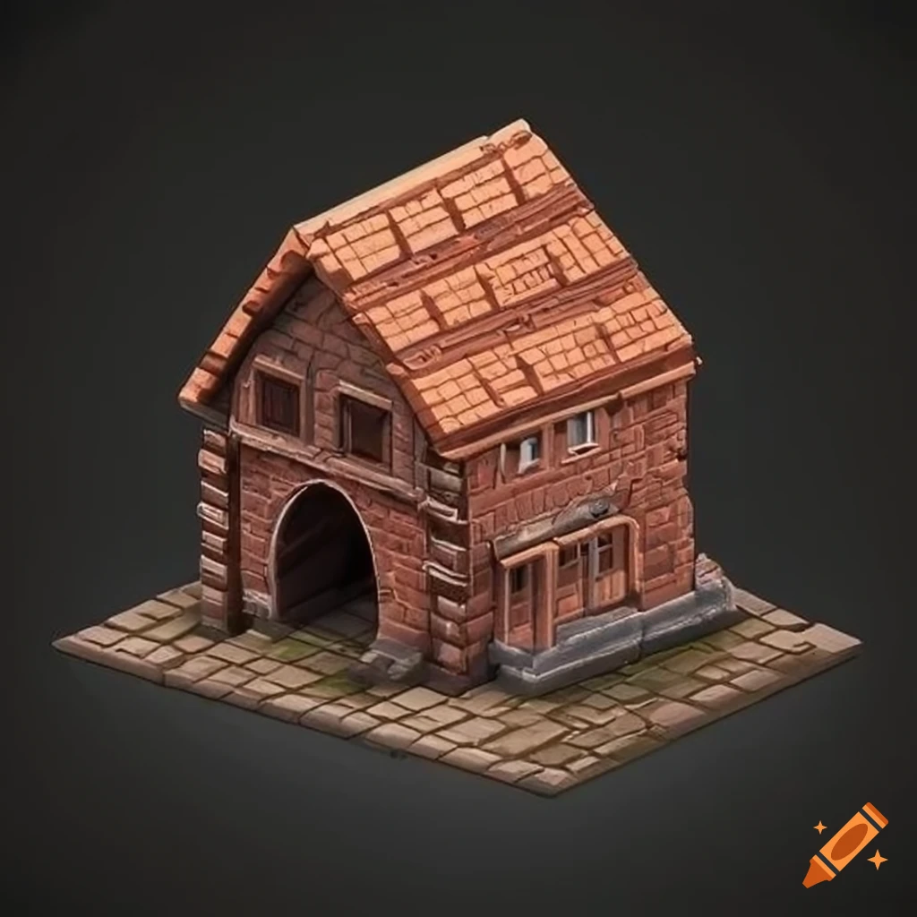 Arched brick house building rpg tiles isometric sharp edges high quality