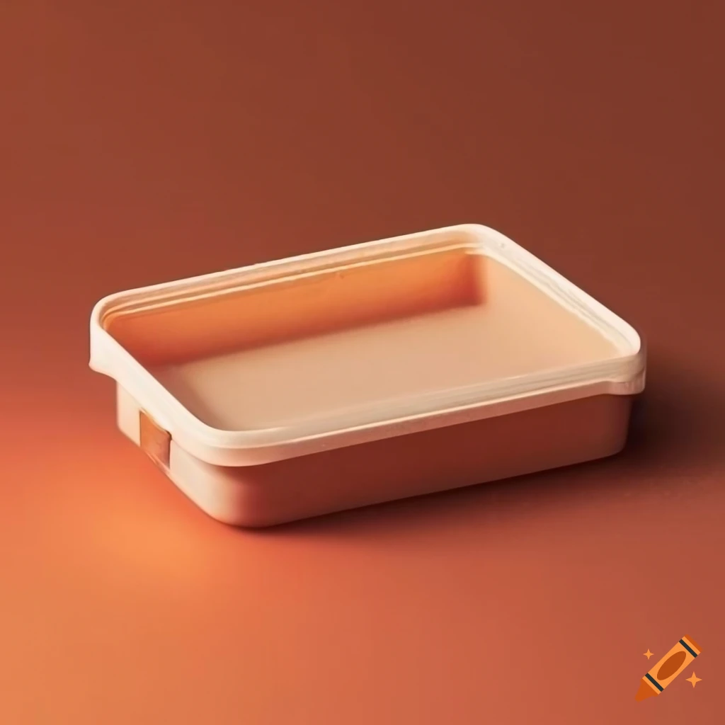 A flat plastic box in light brown without lid