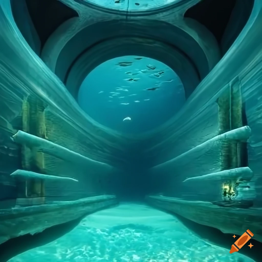 An underwater futuristic architecture, theaters under water in fokus ...