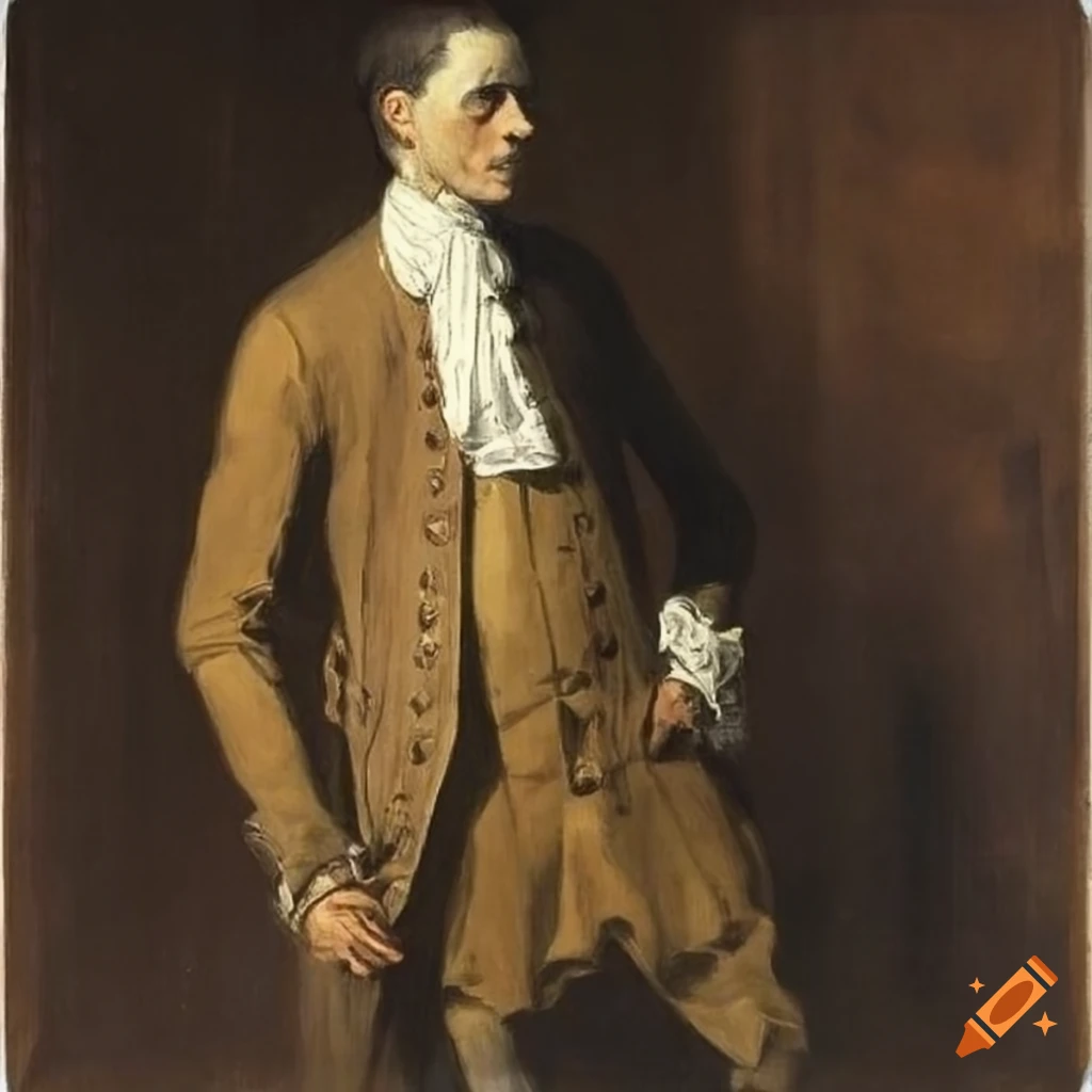 Frank duveneck dark paintings man 1700s clothing standing
