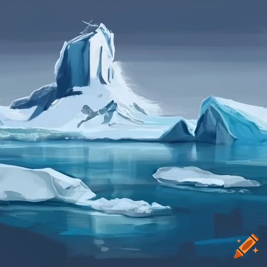 Frozen arctic, iceberg, ice plain, concept art, sketchy, paint on Craiyon
