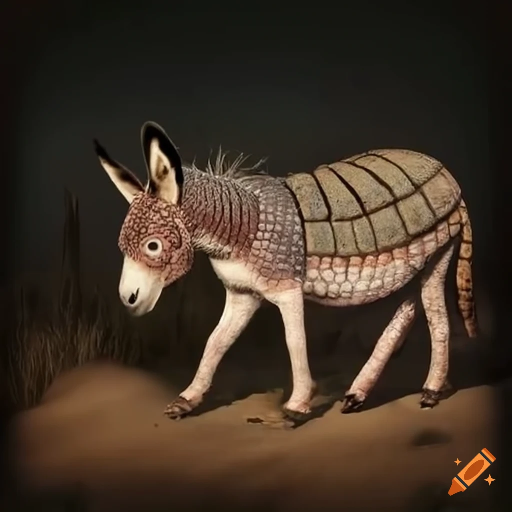 A whimsical desert creature inspired by both donkeys and armadillos on Craiyon