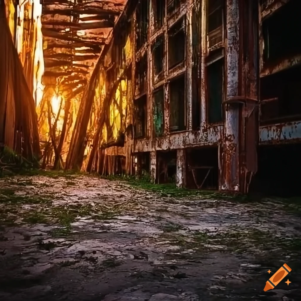 MIAMI rusty factory structures (not buildings) in forest sunny weather ...