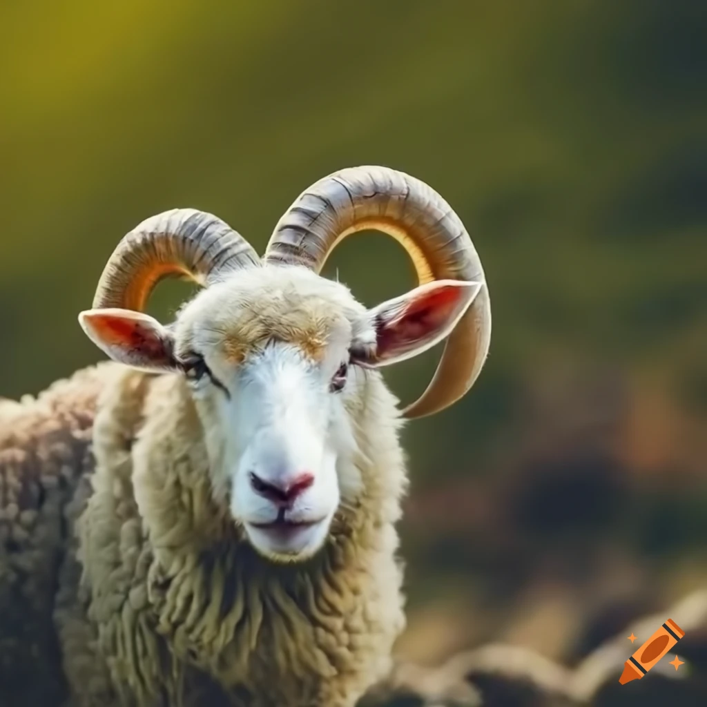 Closeup potrait shot of an sheep in the mountains with blur background ...