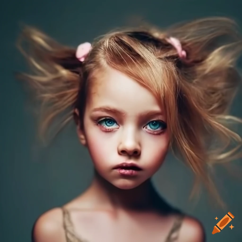 Black eyed children girl thin low angle on Craiyon