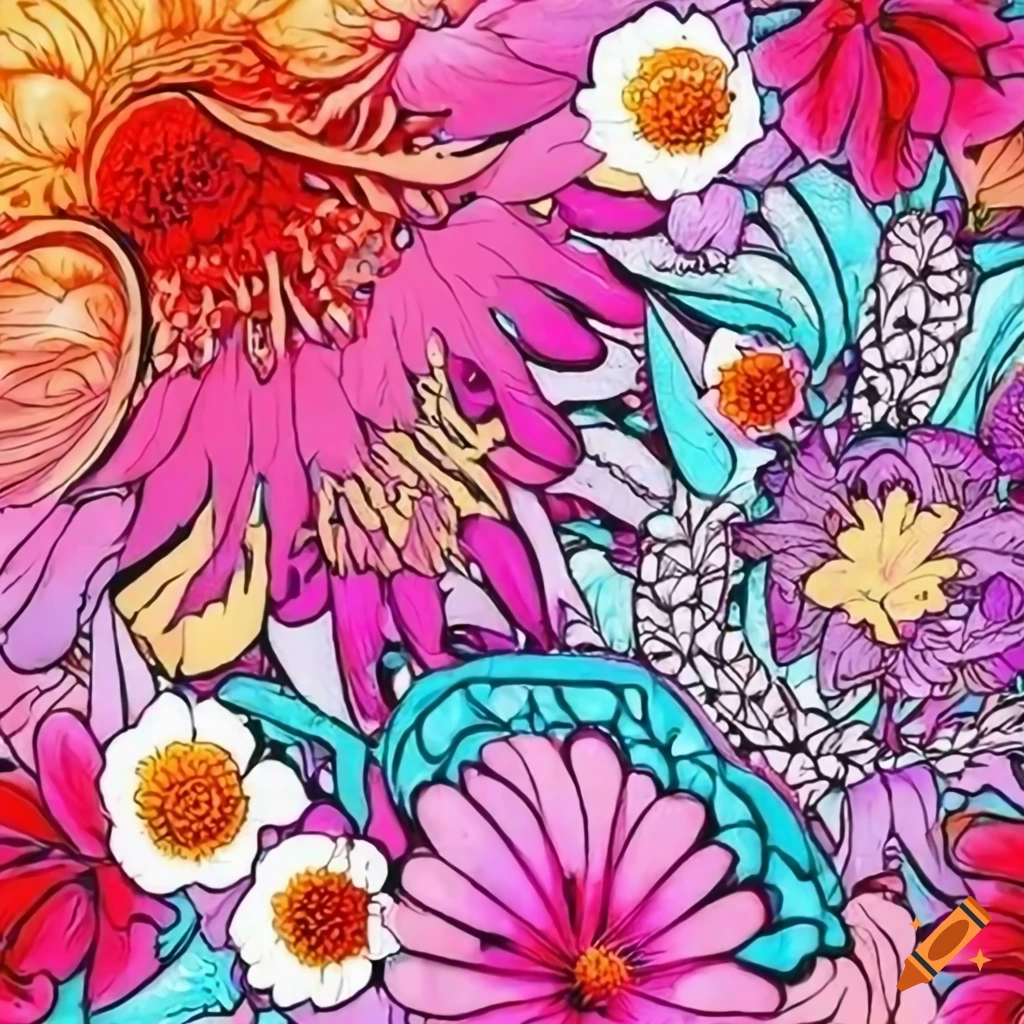 Colorful coloring book cover, flowers, adult