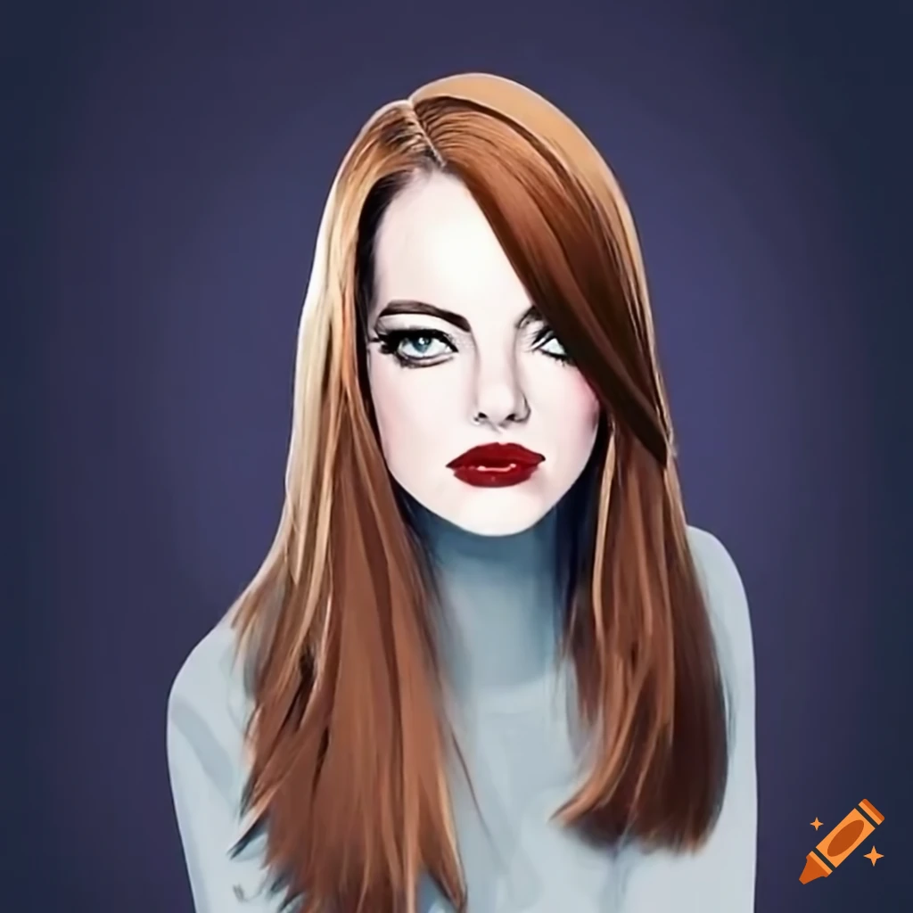 Emma Stone getting her long, straight hair trimmed by a stylist while ...