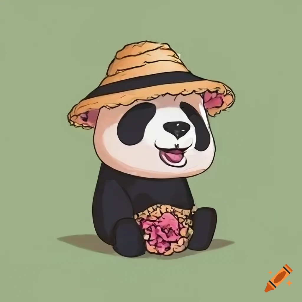 Panda wearing a straw hat