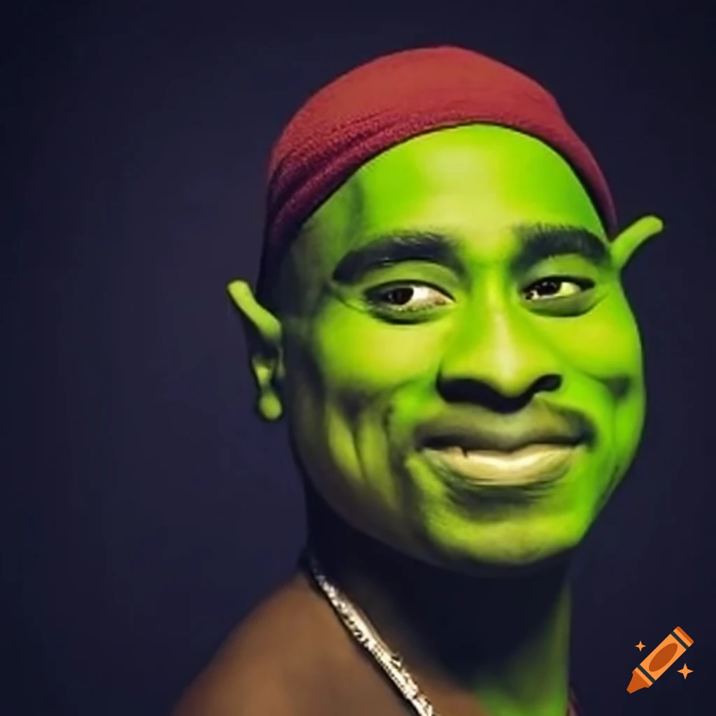 Shrek high fiving 2pac in new york city on Craiyon