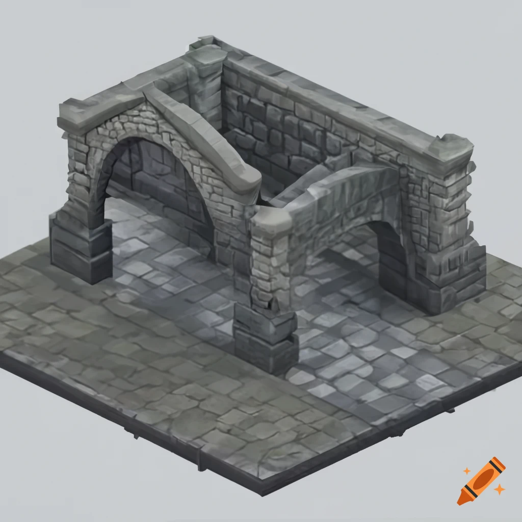 Arched gray stone graveyard entrance gate rpg tile isometric high quality