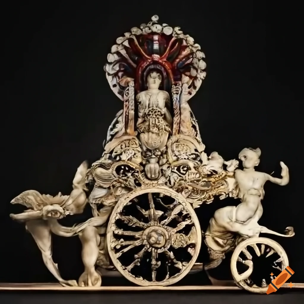 Christian Gods chariot with Ophanim for wheels, and Cherubim for escorts on Craiyon