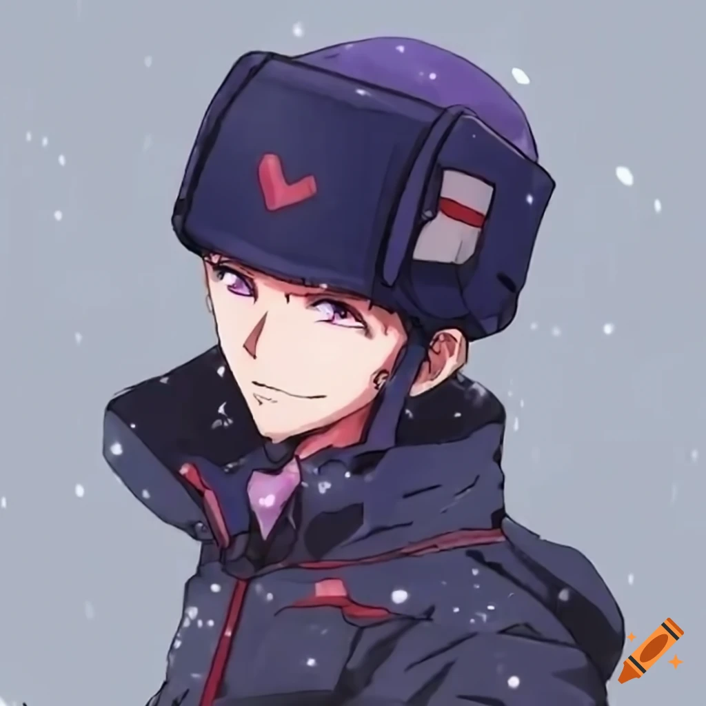 Typical guy wearing the ushanka during winter weather, style of anime ...