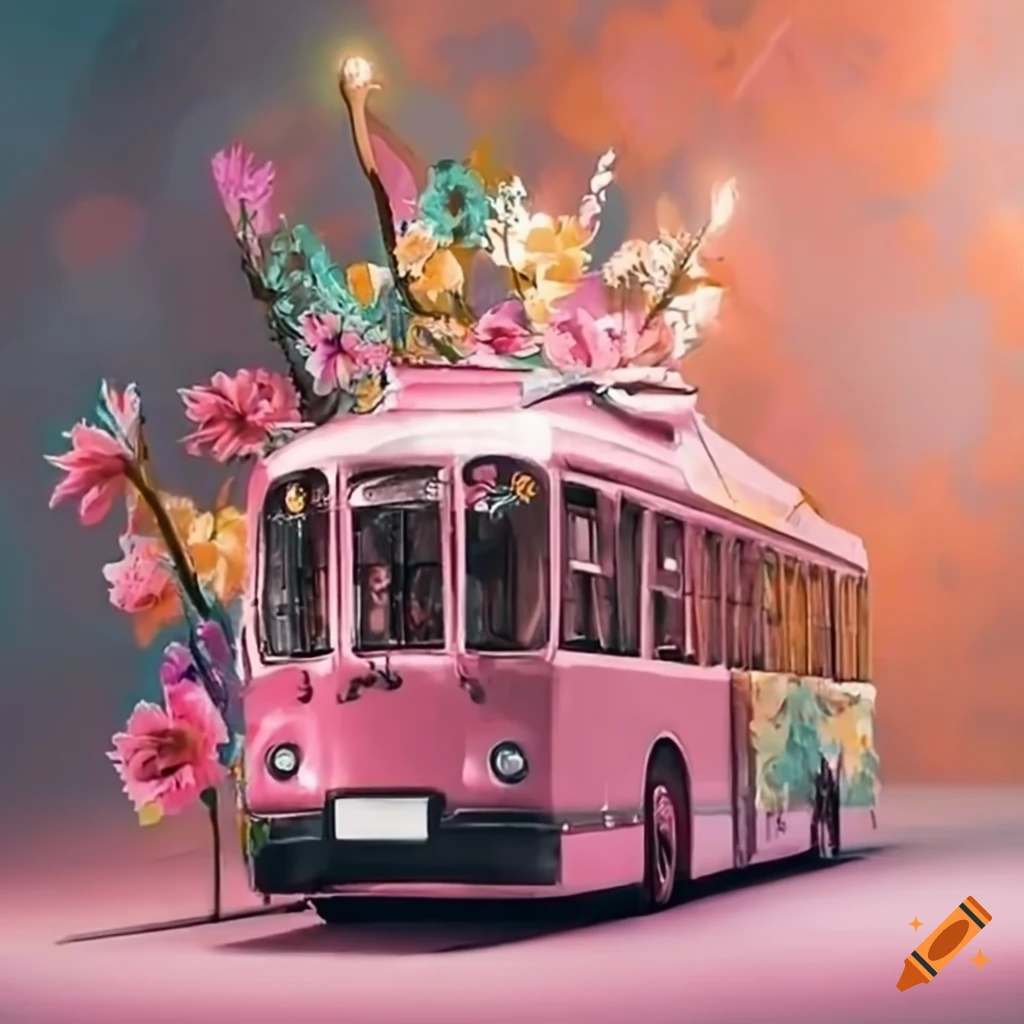 Birthday wishes for a trolleybus driver with a floral backdrop on Craiyon