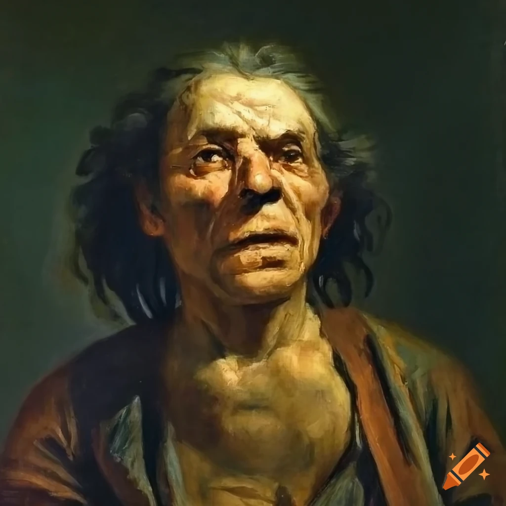 Miserable brutish poor peasant workman, 1700s oil portrait on Craiyon