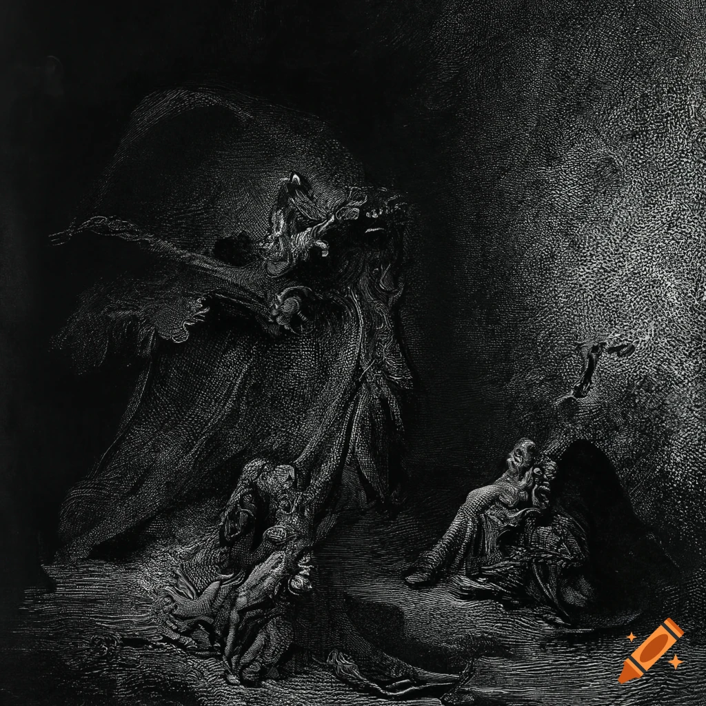 Gustave doré, demons in anguish, black & white, high resolution on Craiyon