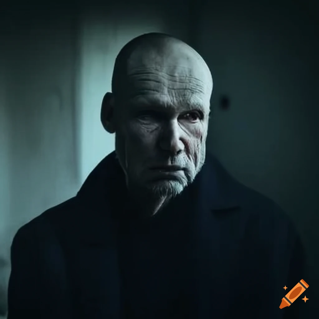 Anders Breivik as very old man in prison. Dramatic light on Craiyon