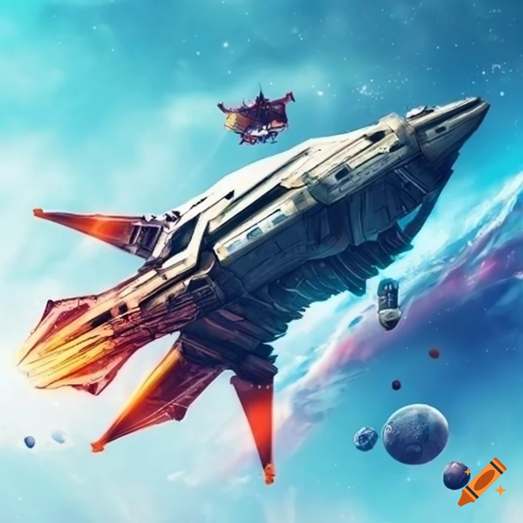 Long space ship with wings on Craiyon