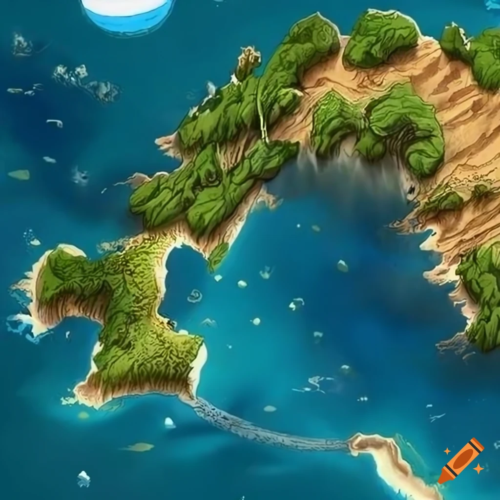 Fantasy map with countries, four islands, mountains, rivers, lakes on ...