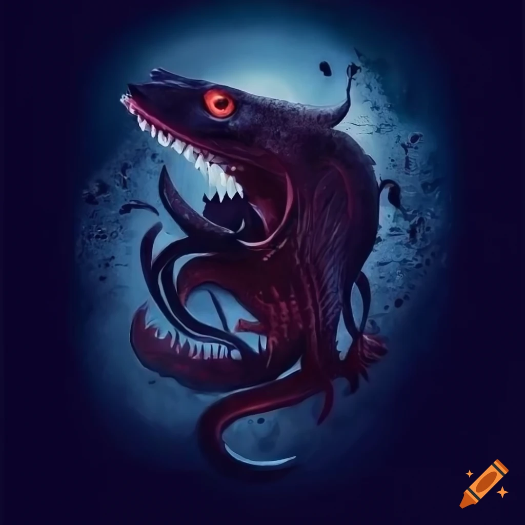 Mythical celestial sea creature swimming in the depths of the ocean ...