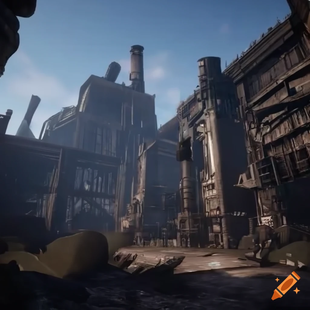 Unreal engine 5 sci-fi industrial zone with factory, black-red sun ...