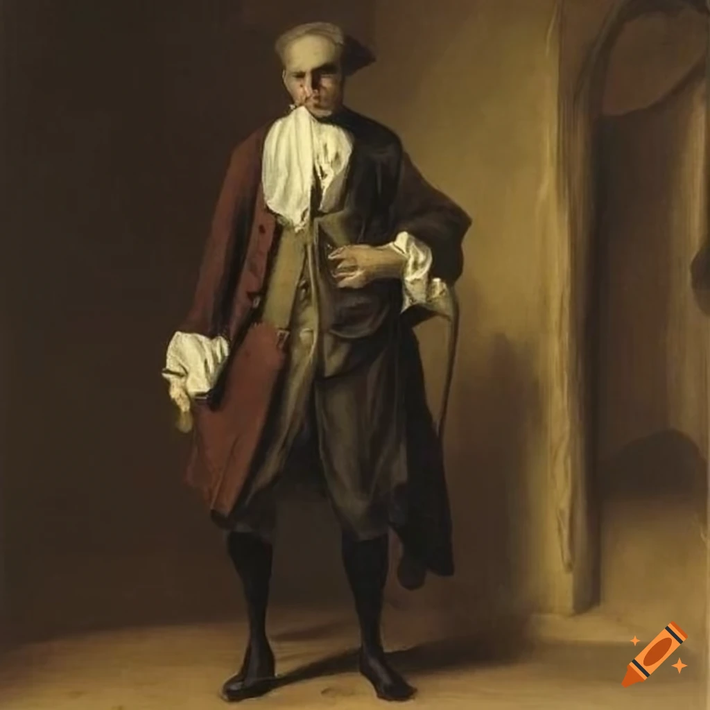 Frank duveneck dark paintings man 1700s clothing standing on Craiyon