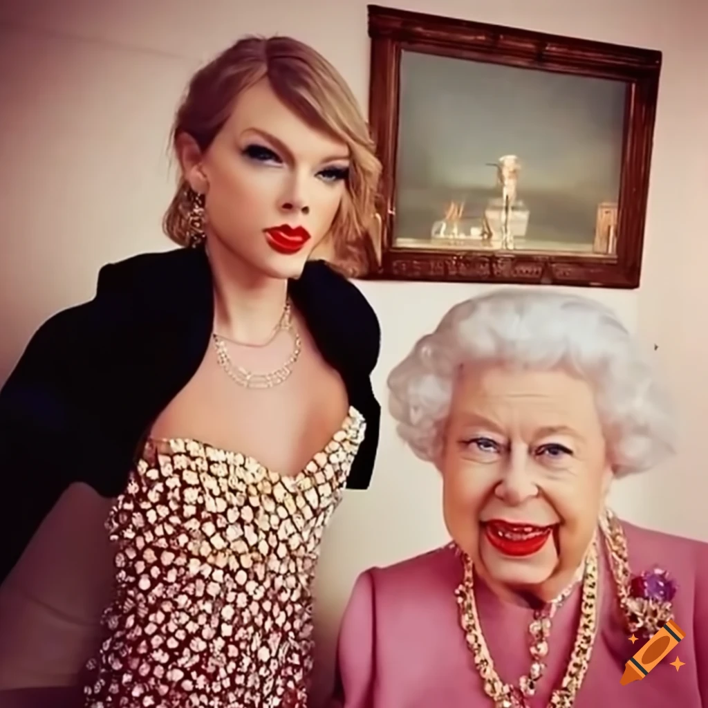 Taylor swift taking a selfie with queen elizabeth on Craiyon