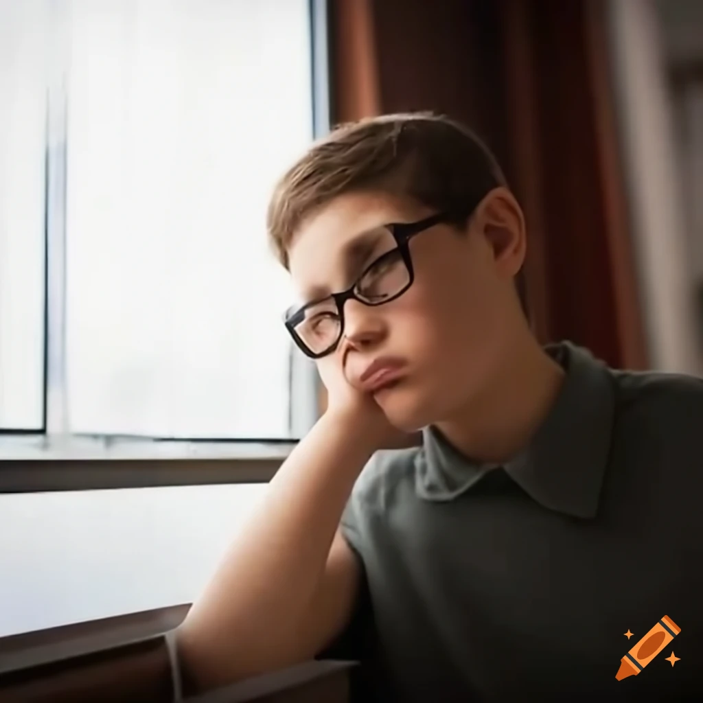 A bored student staring out the window in class