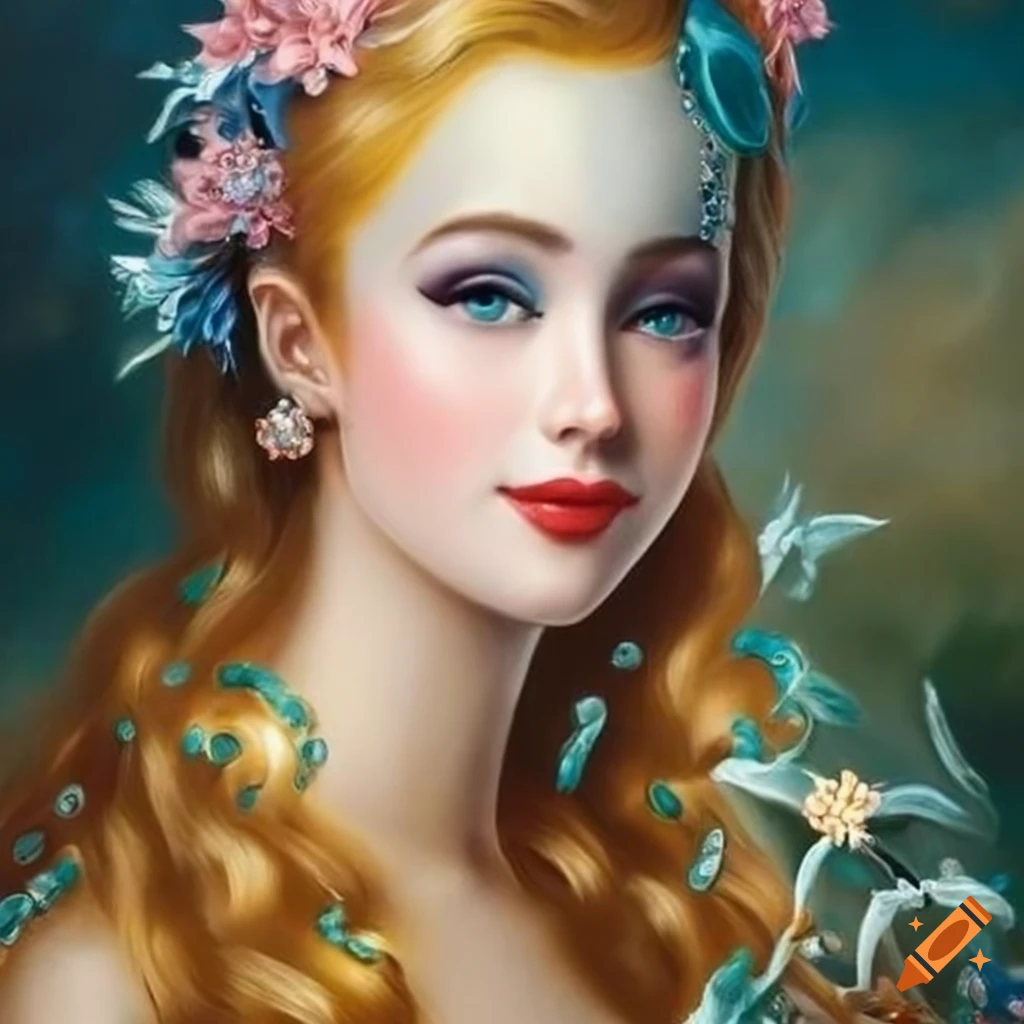 Ariel as a pastel, mystical, detailed mermaid, rococo painting, long ...