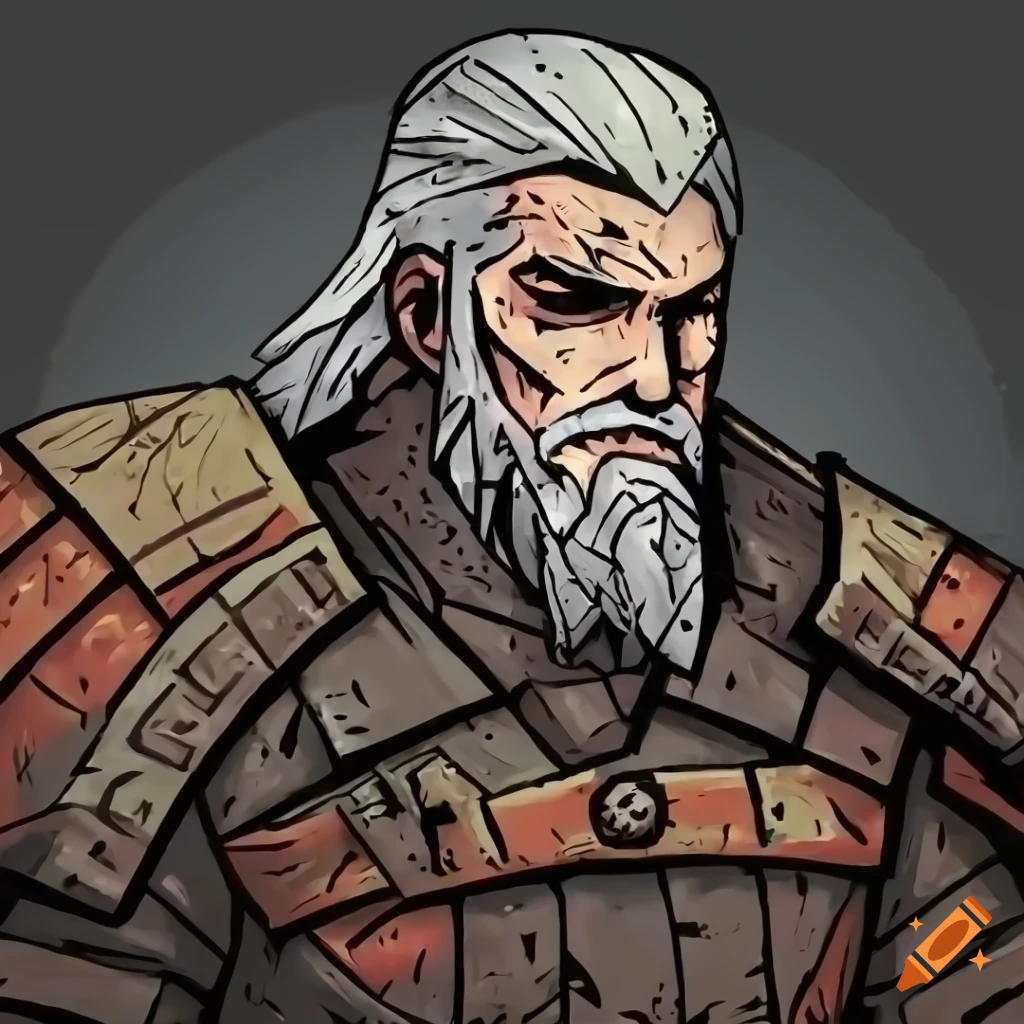 Geralt of rivia flat texture darkest dungeon style on Craiyon