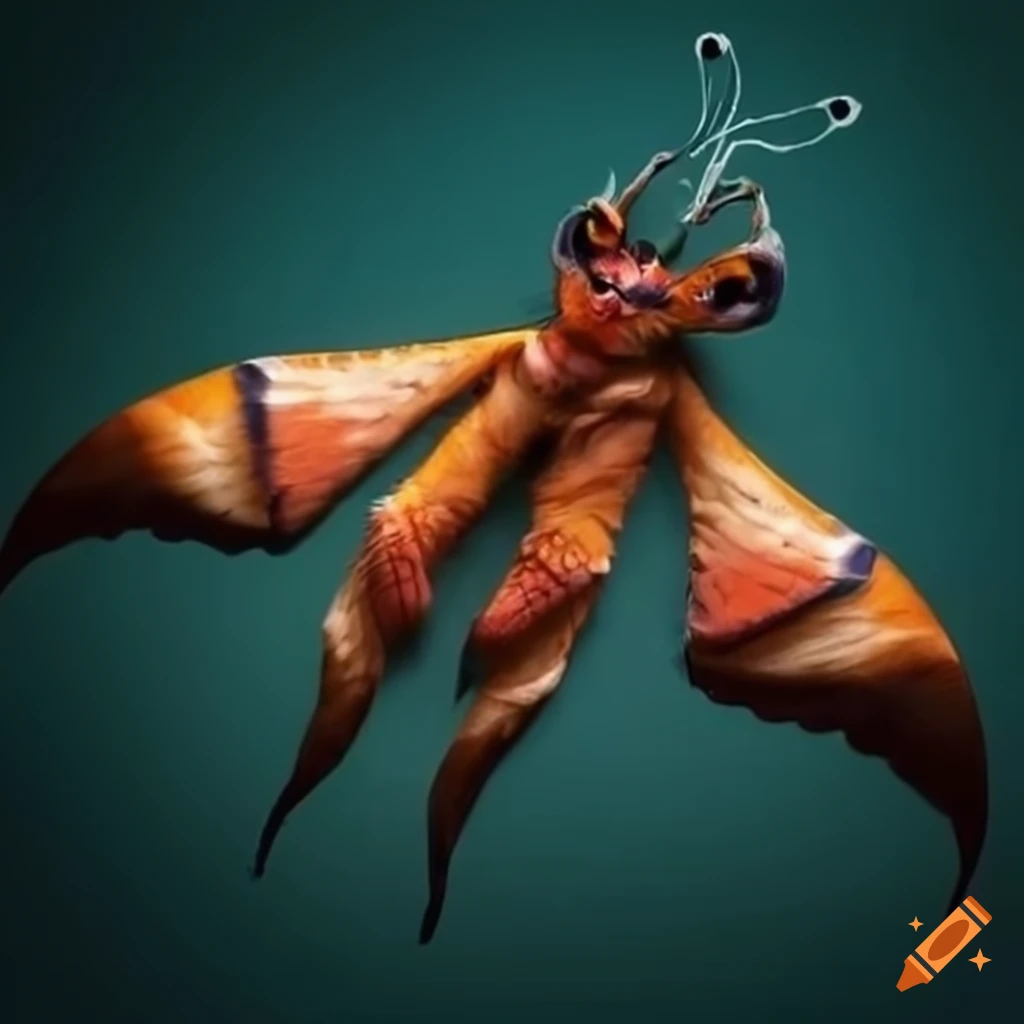 A whimsical mammal-insect hybrid creature inspired by both cats and moths