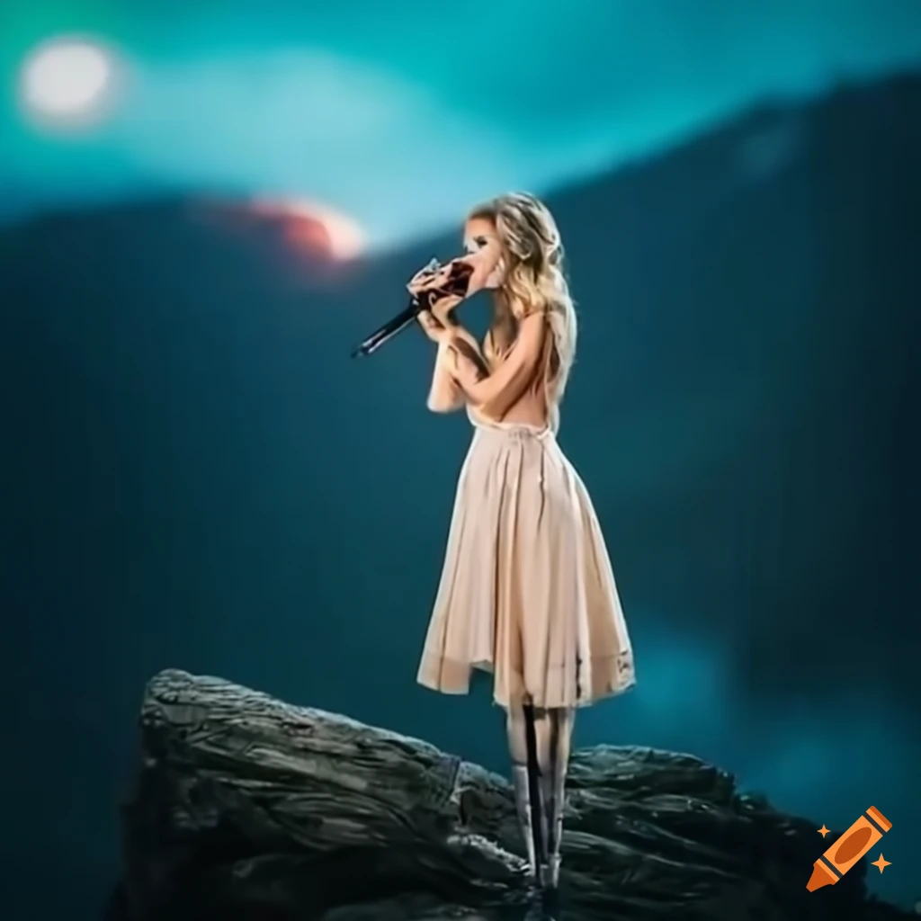 Taylor swift performing on a scenic mountain top on Craiyon
