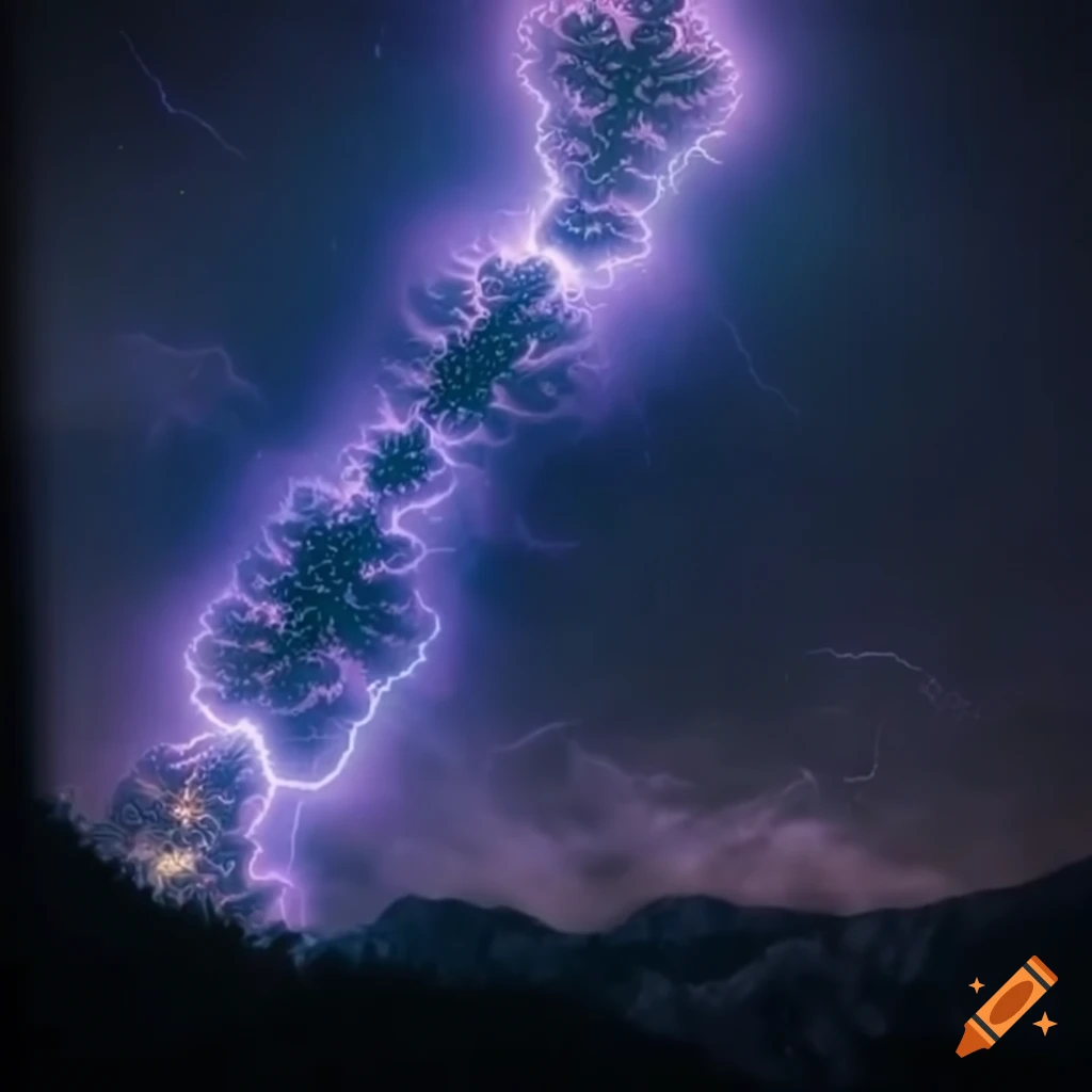 Individual gazing at a mesmerizing celestial lightning fractals outside ...