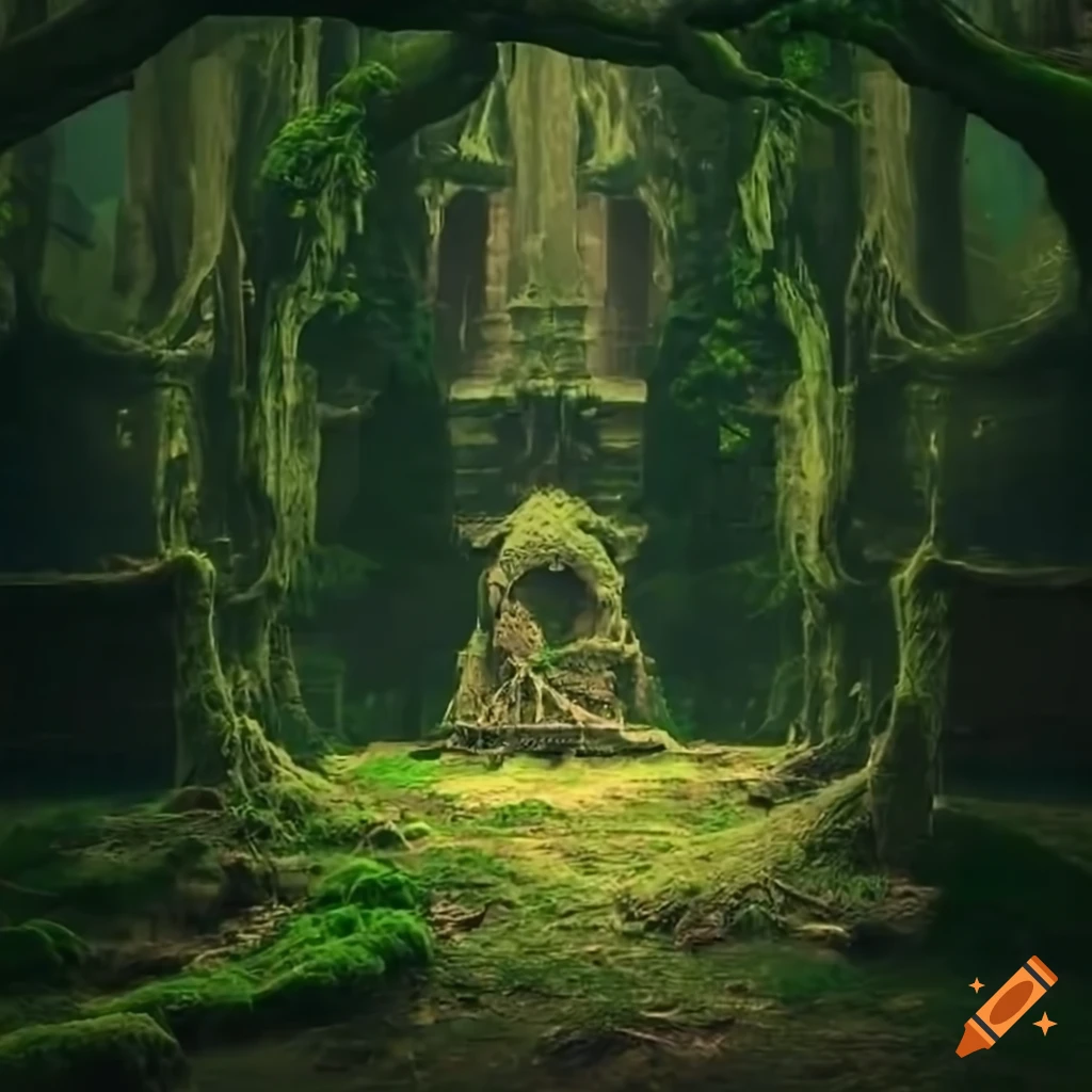 An overgrown temple to an Eldritch elder god deep in an untouched ...