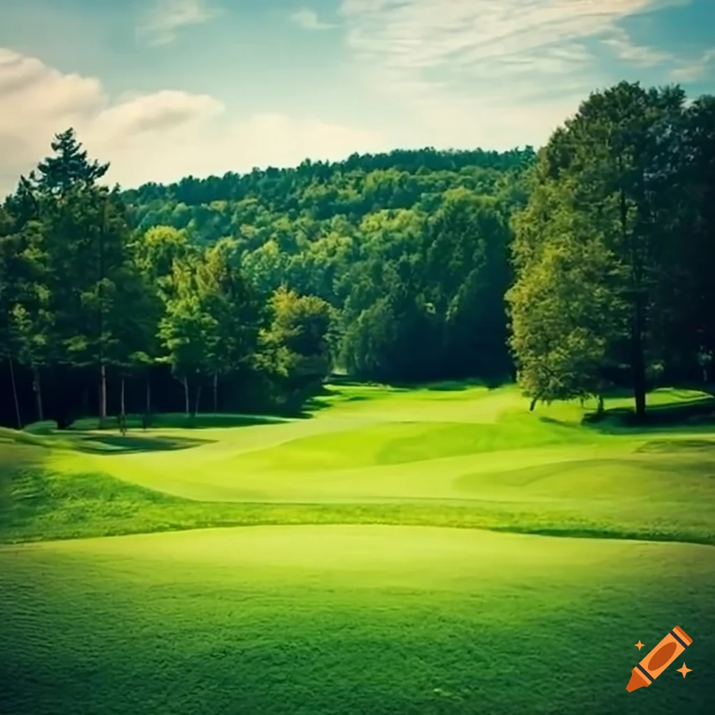 View from tee to hole on a tree-lined golf course over rolling hills