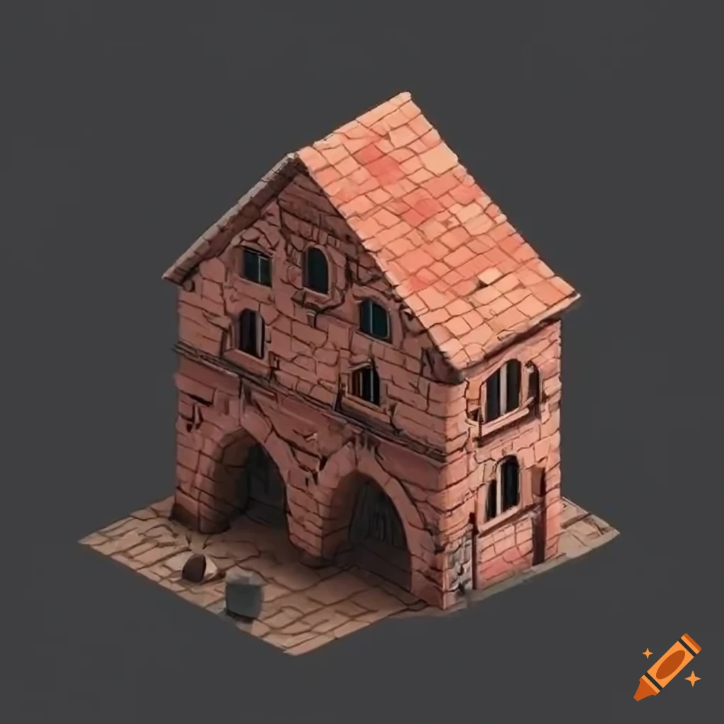 Arched brick house building rpg tiles isometric