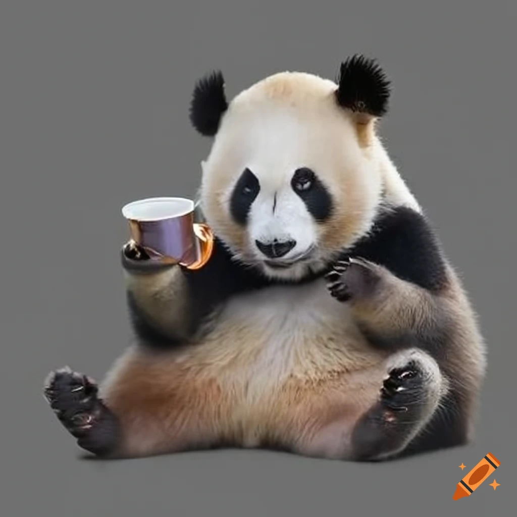 A panda drinking tea