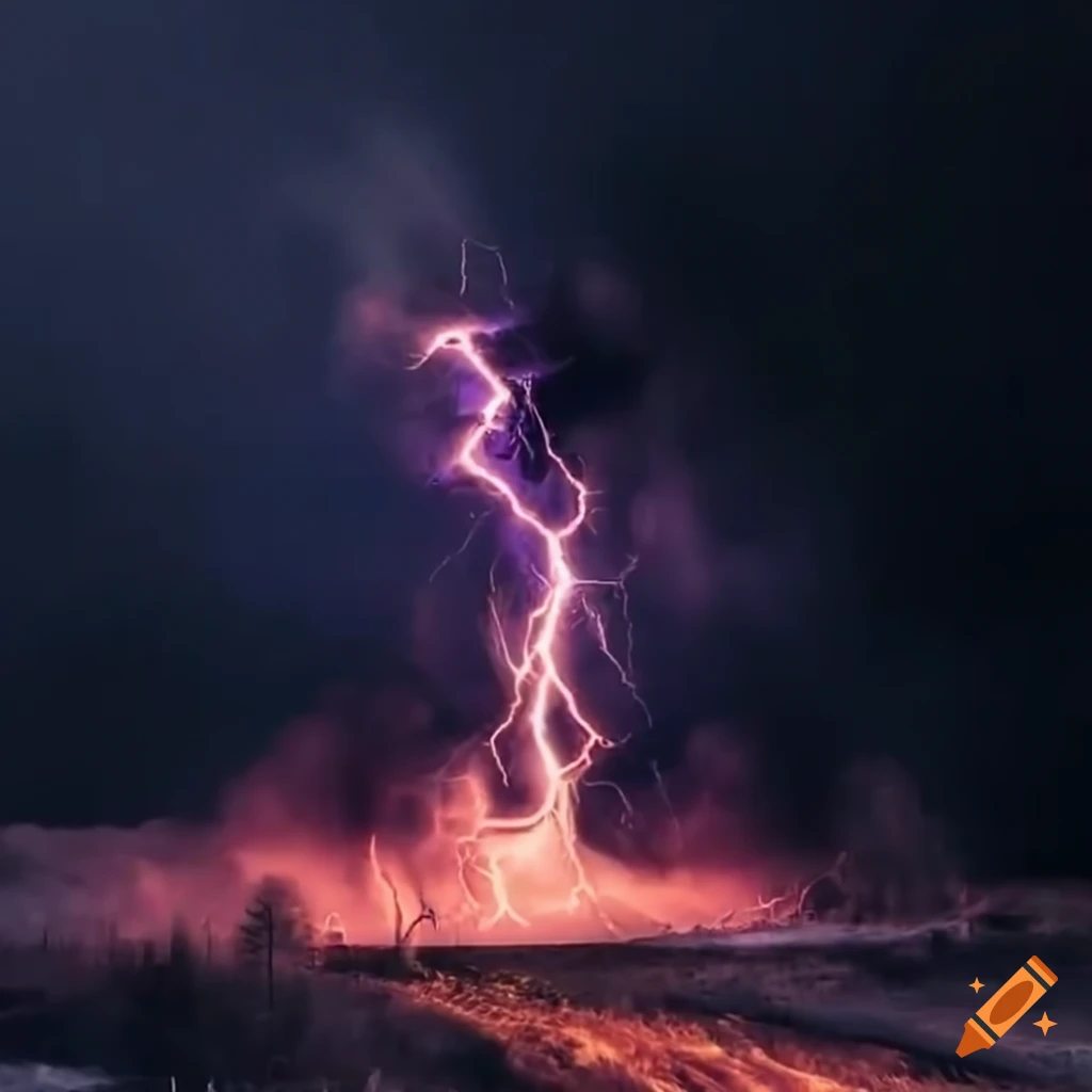 Winter night with a blazing fire and dramatic lightning